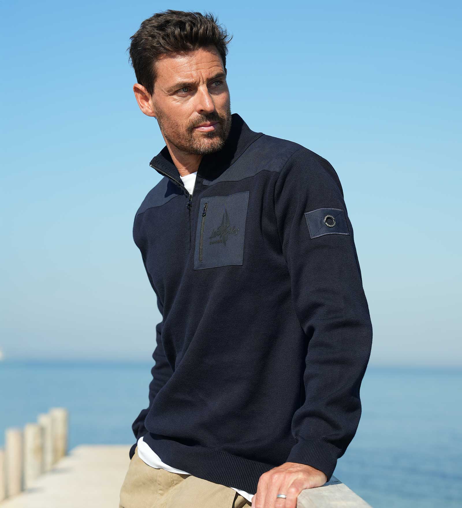 Les Voiles d'Antibes Half-Zip Sweater Men Mariner Navy Blue S | CODE-ZERO